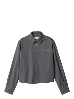 Miu Miu Chambray Shirt With Embroidered Logo - Black