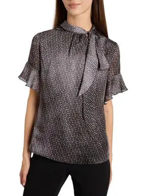 Santorelli Athena Blouse With Short Flutter-sleeves - Onyx