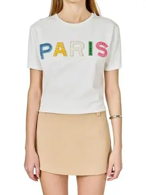 Endless Rose Embellished Graphic Cotton T-shirt - White