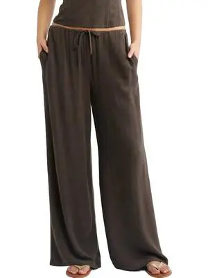 PACSUN Milla Tie Waist Wide Leg Pants - Brown
