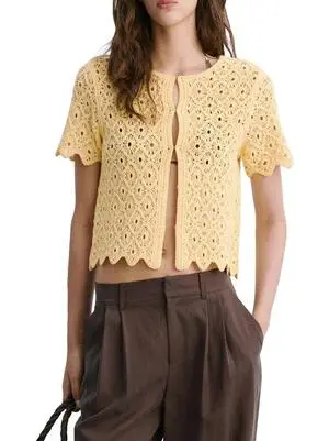 Mango Openwork Crochet Knit Top With Scallop Trim - Yellow