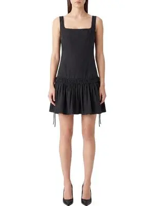 Pinko Enna Off-the-shoulder Cotton Mini Dress With Square Neckline - Black