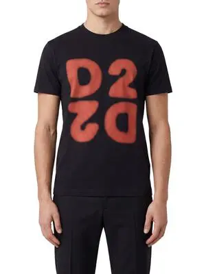 Dsquared2 Slim Fit Short-sleeved Cotton T-shirt With Printed Logo - Black