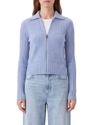 Victoria Beckham Ribbed Wool And Cashmere Zip Cardigan - Blue