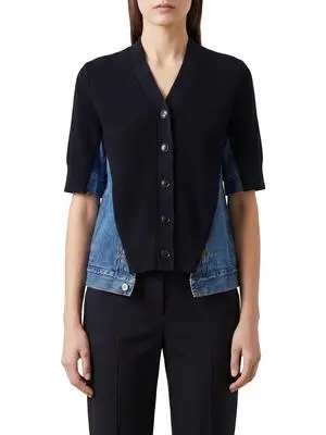 SACAI Sacai Bicolor Abstract Pattern Cotton Denim Cardigan