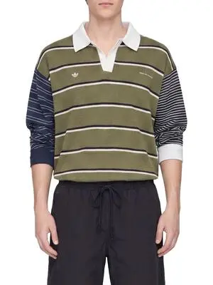 ADIDAS ORIGINALS Song For The Mute X Long-sleeved Knit Polo With Contrasting Trims - Olive