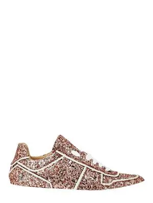 Philipp Plein Glitter Technical Fabric Low Top Sneakers With Embroidery - Pink