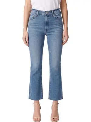 MOTHER Mother The Hustler Ankle Fray High-Waisted Cropped Flare Jeans Gnawed Blue