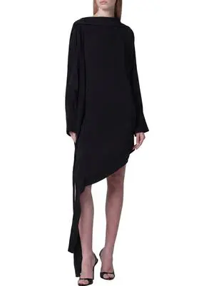 FRANCESCO MURANO Asymmetrical U-back Midi Dress In Silk Blend - Black