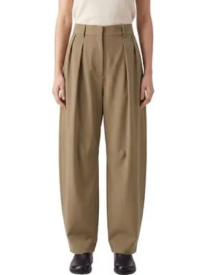 Loewe High-waisted Wide-leg Pure Wool Shorts - Sand