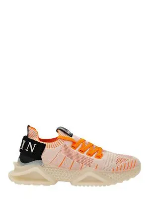 Philipp Plein Crochet Knit Low-top Sneakers With Elasticated Ankle And Logo - Beige