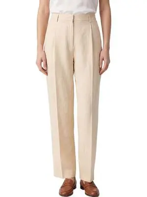 Tagliatore High-waisted Slim Fit Tailored Linen Trousers - Brown