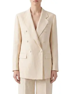 Tagliatore Loreley Cropped Double-breasted Linen Blazer - Brown