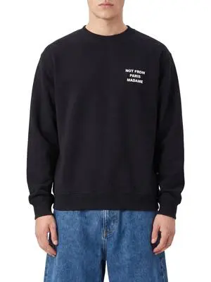 Drole De Monsieur Cotton Crewneck Sweatshirt With Slogan Print - Black