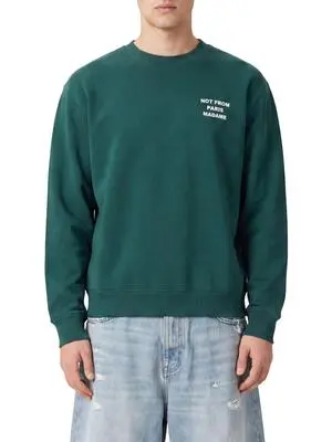 Drole De Monsieur Cotton Crewneck Sweatshirt With Slogan Print - Green