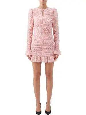 ROTATE BY BIRGER CHRISTENSEN Padded Shoulder Polka Dot Mini Sheath Dress In Jersey - Pink