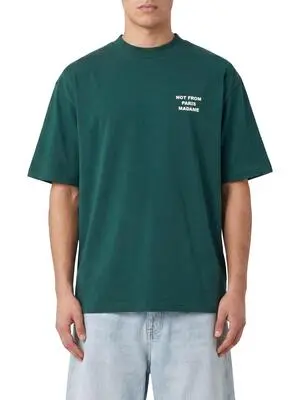 Drole De Monsieur Crewneck Cotton T-shirt With Logo And Slogan Print - Green