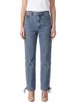 ROTATE BY BIRGER CHRISTENSEN High-waisted Straight Jeans In Denim With Woven Straps - Blue