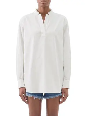 Valentino Garavani Relaxed Fit Cotton Poplin V-neck Shirt - White