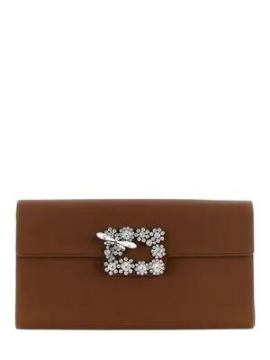 ROGER VIVIER Mini Satin Bucket Bag With Jewel Buckle - Brown