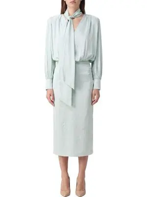 ROTATE BY BIRGER CHRISTENSEN Recycled Satin Midi Sheath Dress With Scarf Neck Blue