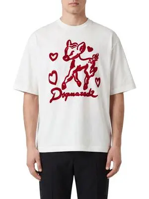 Dsquared2 Short-sleeved Cotton T-shirt With Contrast Graphic Print - Red