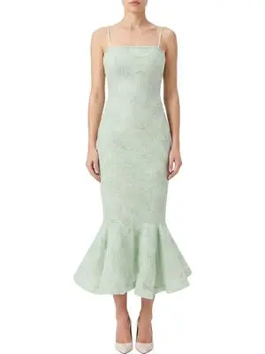 ROTATE BY BIRGER CHRISTENSEN Rotate Floral Pattern Midi Cocktail Dress With Square Neck Green