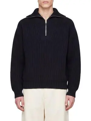 JIL SANDER Jil Sander High Neck Half-Zip Jumper In Pure Wool Black