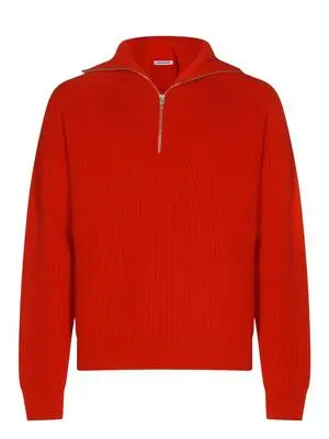 JIL SANDER Jil Sander High Neck Half-Zip Jumper In Pure Wool Red