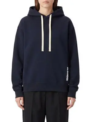 JIL SANDER Relaxed-fit Cotton Hoodie With Drawstring Hood And Contrast Logo - Blue