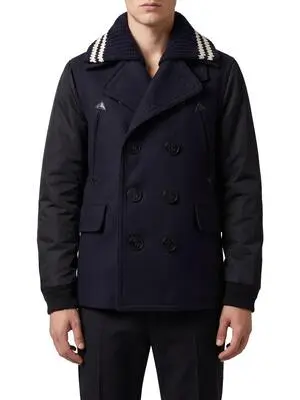 Dsquared2 Double-breasted Wool Blend Peacoat With Ribbed Lapel Collar - Blue
