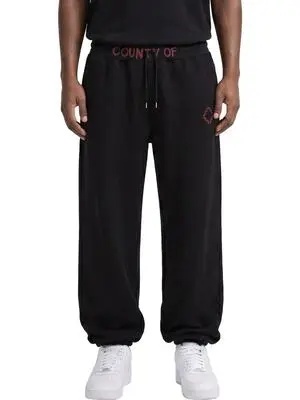 COUNTY OF MILAN Cotton Jogger Trousers With Contrast Logo And Drawstring - Black