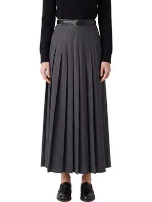 SELF-PORTRAIT High-waisted Pleated Wool-blend Midi Skirt - Grey