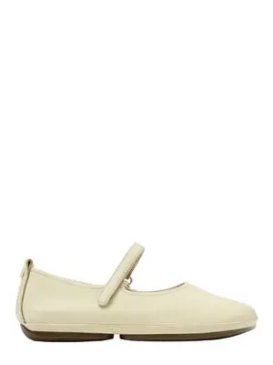 Camper Right Nina Mary Jane Calfskin Flats With Hook-and-Loop Closure Beige