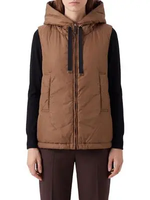 Max Mara Padded Technical Fabric Vest With Drawstring Hood - Brown