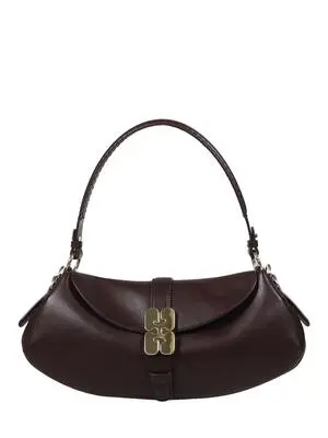 GANNI Recycled Leather Shoulder Bag With Metal Ring Detail - Brown