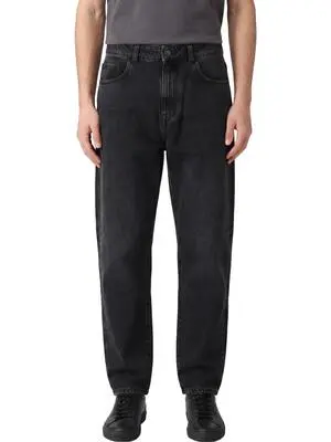Canali D-macro Baggy Jeans In Mid-rise Cotton Denim With Five Pockets - Charcoal