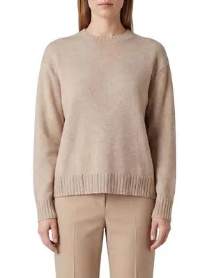 Fabiana Filippi Virgin Wool, Silk, And Cashmere Crewneck Jumper With Monili - Coffee