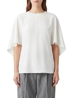Stella McCartney Crewneck Blouse In Satin With Short Sleeves And Tie Fastening - Beige