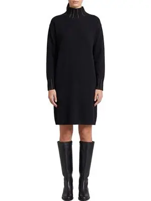 Fabiana Filippi Wool, Silk And Cashmere Knit Turtleneck Mini Dress - Black