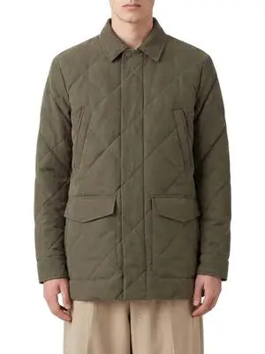 Canali Quilted Padded Technical Fabric Jacket With Classic Collar - Olive