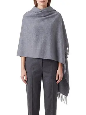 Fabiana Filippi High-neck Wool Cape With Concealed Closure And Fringes Grey