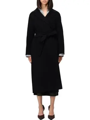 Max Mara S Virgin Wool Long Robe Coat - Black
