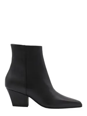 Paris Texas Calf Leather Western Ankle Boots With Chunky Heel - Black