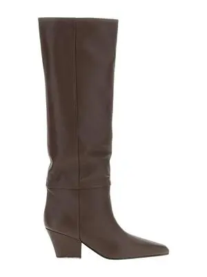 Paris Texas Calf Leather Western Ankle Boots With Chunky Heel - Brown