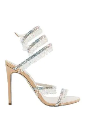 Rene Caovilla Crystal Embellished Stiletto Heel Sandals - Beige
