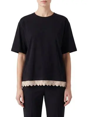 Liviana Conti Cotton T-shirt With Lace Hem - Black