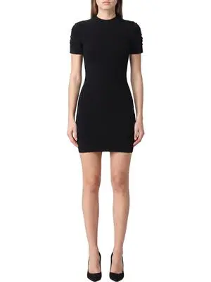 Alexander Wang Sheath Mini Dress With Ruched Shoulders And Contrast Logo - Black