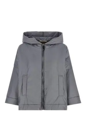 Max Mara Hooded Short Down Jacket In Technical Fabric With Dropped Shoulders - Grey