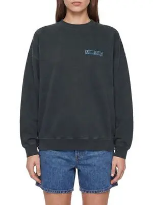 ANINE BING Cotton Crewneck Sweatshirt With Relaxed Fit And Back Logo Graphic - Black
